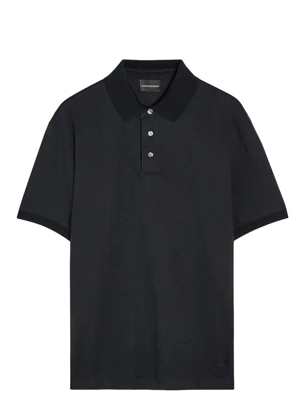 Emporio Armani Jacquard Logo-embroidered Cotton Polo Shirt - Navy