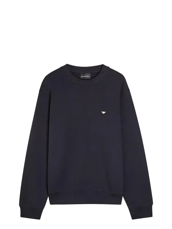 Emporio Armani Embroidered Logo Cotton-blend Sweatshirt - Navy