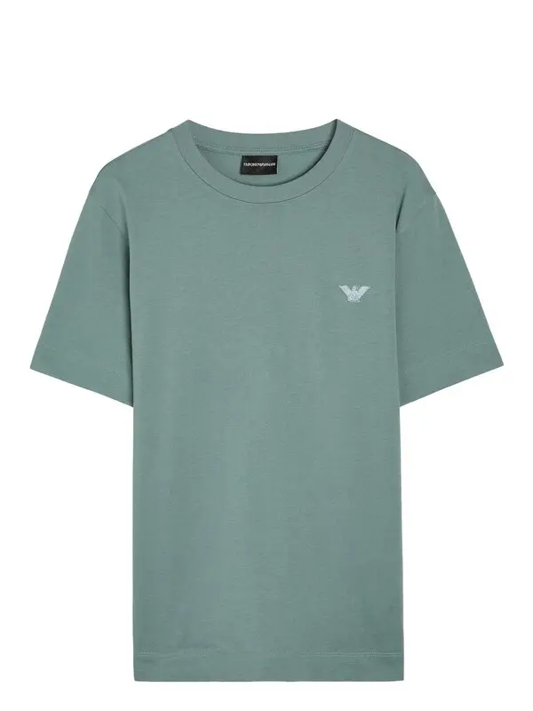 Emporio Armani Logo-embroidered Cotton T-shirt - Blue