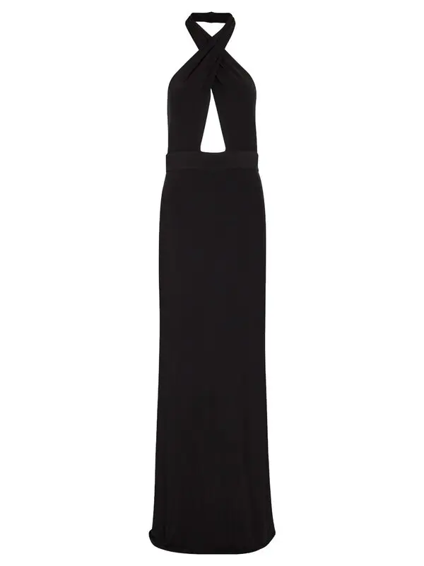 NILI LOTAN Lita Halterneck Stretch-jersey Gown - Black