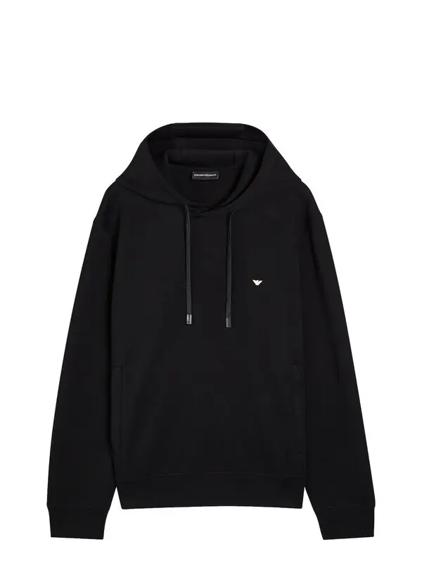 Emporio Armani Logo-embroidered Hooded Sweatshirt - Black