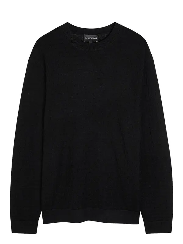 Emporio Armani Logo-weave Fine-knit Wool Jumper - Black