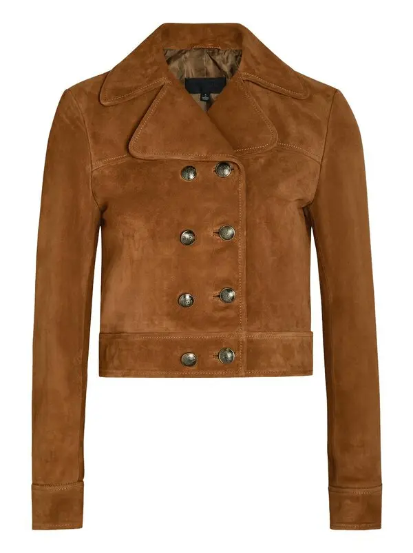 NILI LOTAN Cassidy Double-breasted Cropped Suede Jacket - Camel