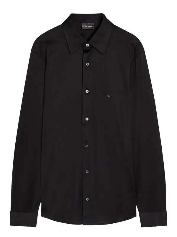 Emporio Armani Logo-embroidered Lyocell And Cotton-blend Shirt - Black