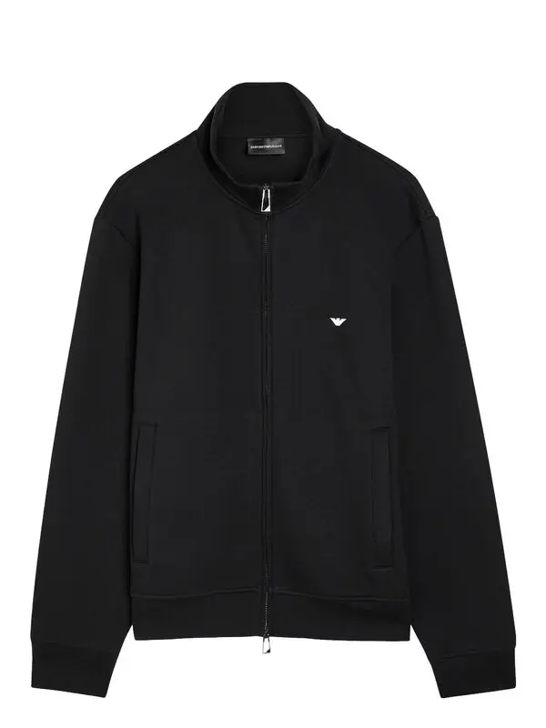 Emporio Armani Logo-embroidered Jersey Jacket - Black
