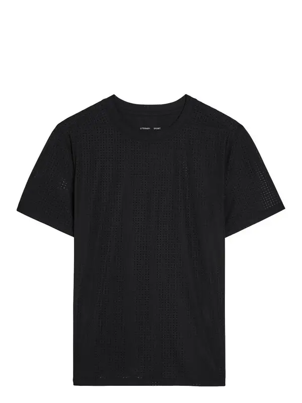 LITERARY SPORT Magda Perforated Stretch-jersey T-shirt - Black