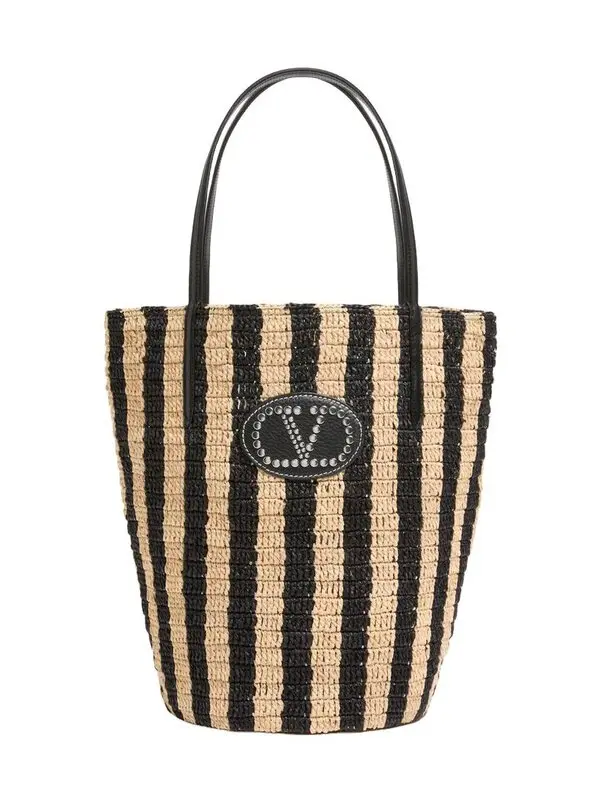 Valentino Garavani Raffia Vlogo Signature Shopping Bag - Natural