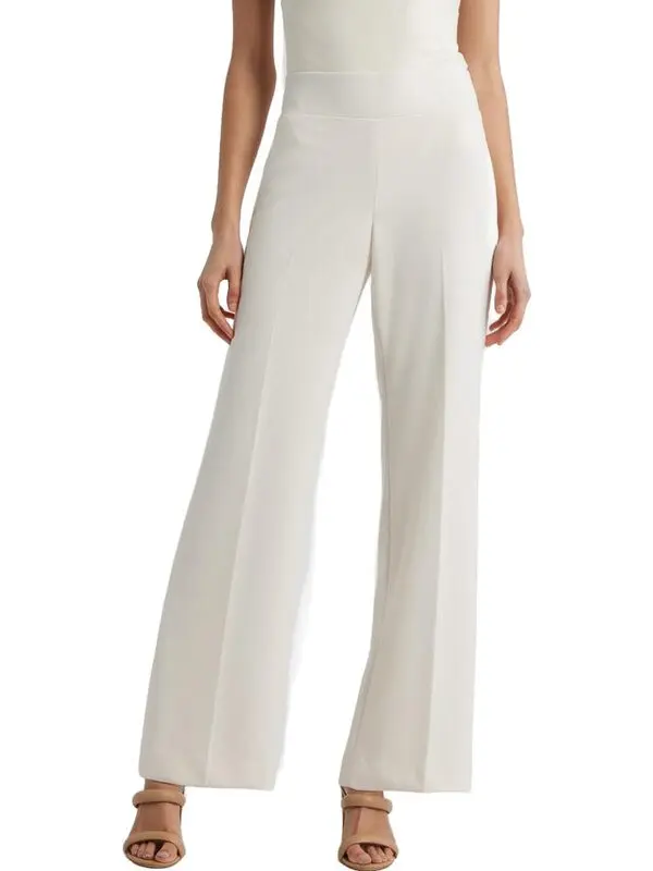 Anne Klein High Waist Pull-on Wide Leg Pants - White Dove