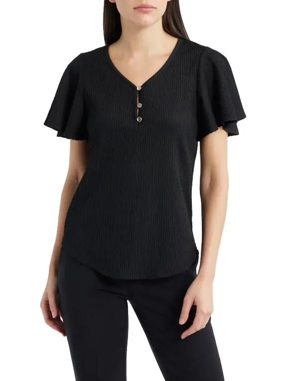 Anne Klein Short Flutter Sleeve Top - Anne Black