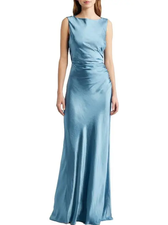 LUCY PARIS Halo Drape Satin Gown - Blue