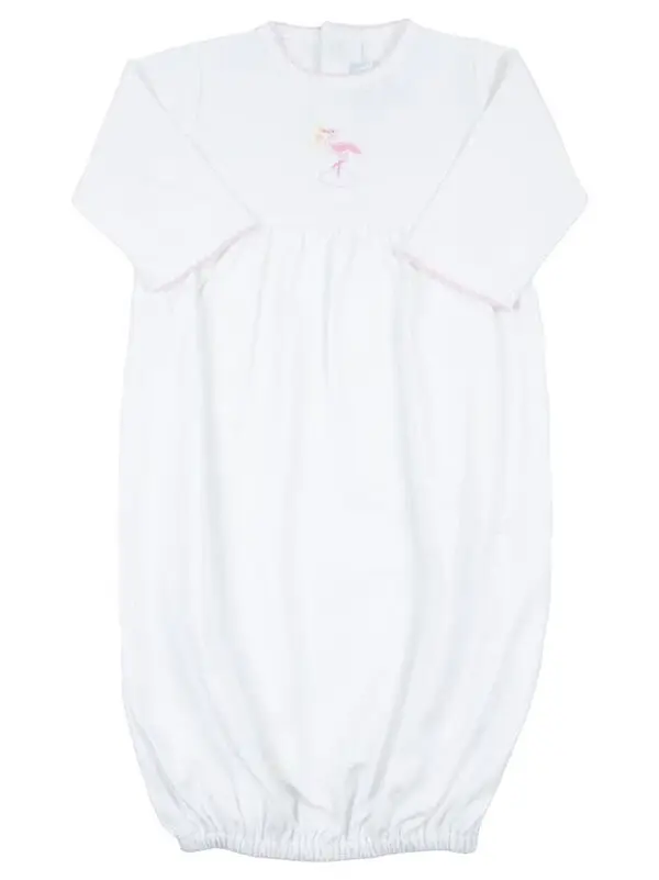 CUCLIE Embroidered Baby Gown - White & Pink