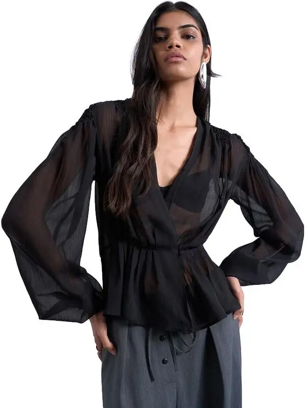 Topshop Sheer Peplum Top - Black