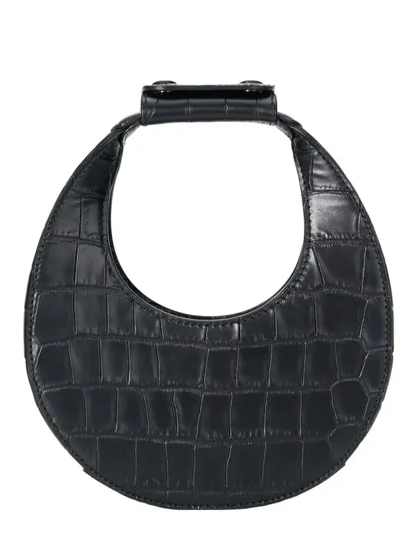 Staud Croc Embossed Leather Top Handle Bag - Black Croco