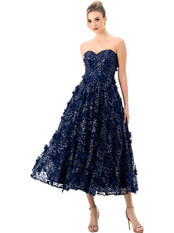 BARIANO Adela Sweetheart Petal Midi - Navy