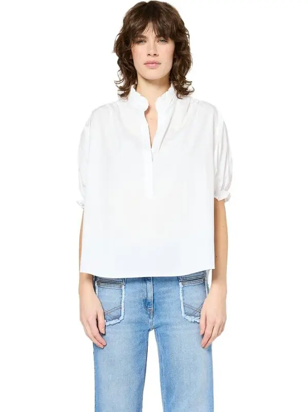 Gerard Darel Annyr Ruffled Mandarin Collar Blouse - White