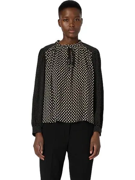 Gerard Darel Arielle Tie Neck Polka Dot Blouse - Black