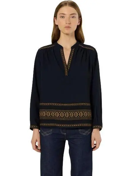 Gerard Darel Aurelie Embroidered Blouse - Navy Blue