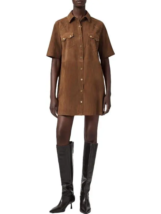 ALLSAINTS Rock Western Mini Shirtdress - Sugar Brown