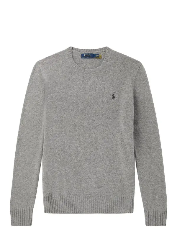 Polo Ralph Lauren Logo-embroidered Wool And Cashmere-blend Sweater - Gray
