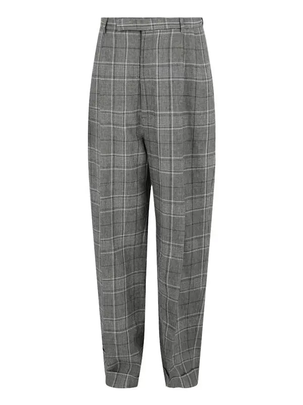 Gucci Tapered Leg Plaid Trousers - Grey Beige