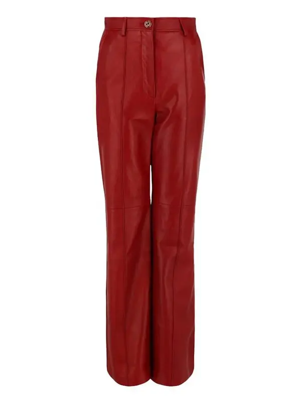 Gucci Leather Pleated Flare Pants - Red