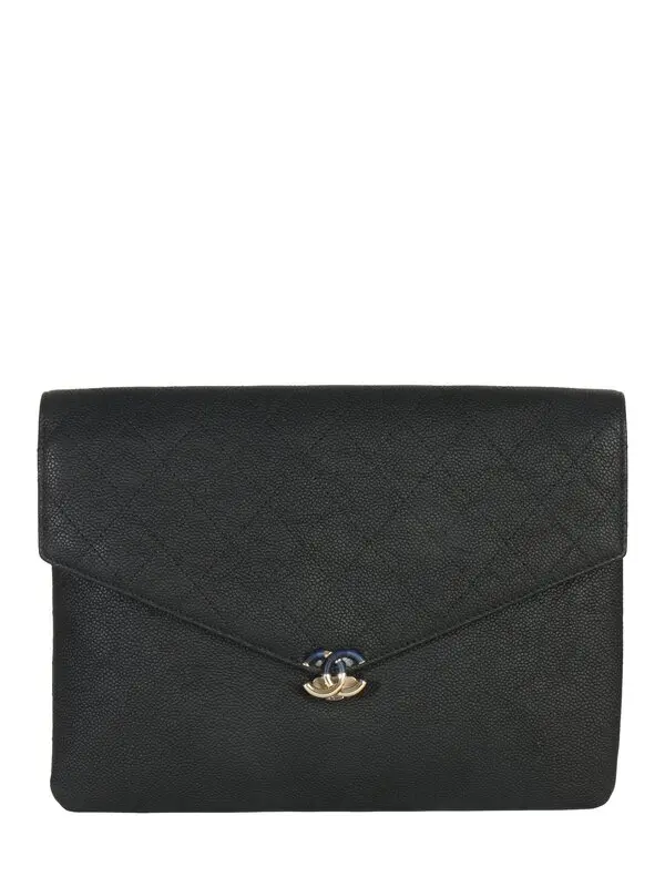 Chanel Quilted Caviar Thread Around Cc Envelope Pouch - Black