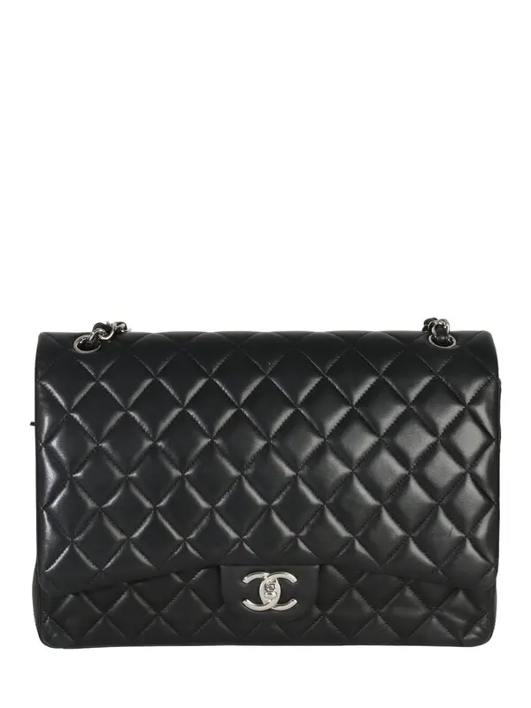 Chanel Quilted Lambskin Maxi Classic Double Flap Bag - Black