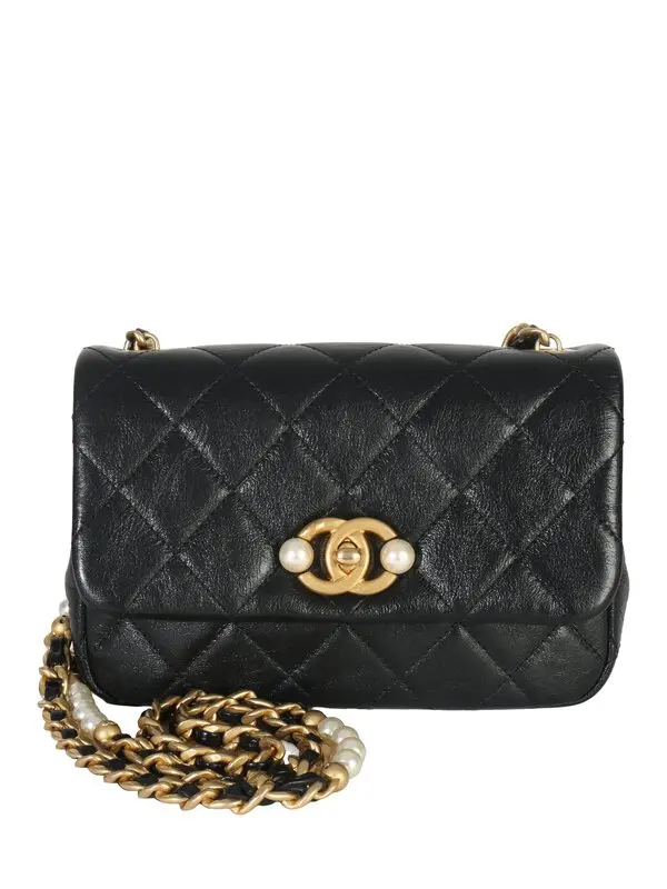 Chanel Quilted Calfskin Pearl Side Flap Bag - Black