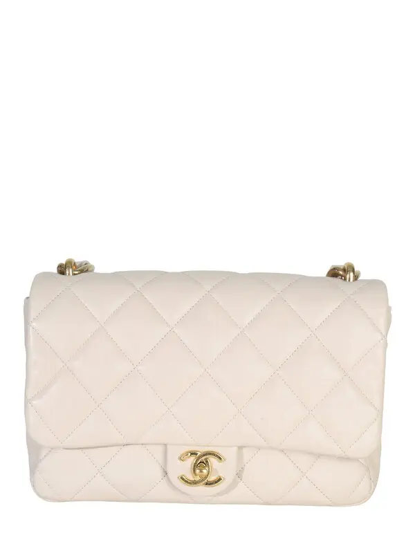 Chanel Quilted Lambskin Funky Town Flap Bag - Beige