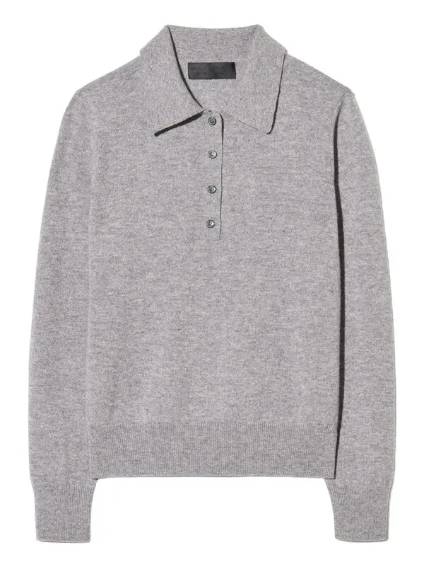 NILI LOTAN Prescott Cashmere Polo Sweater - Heather Grey