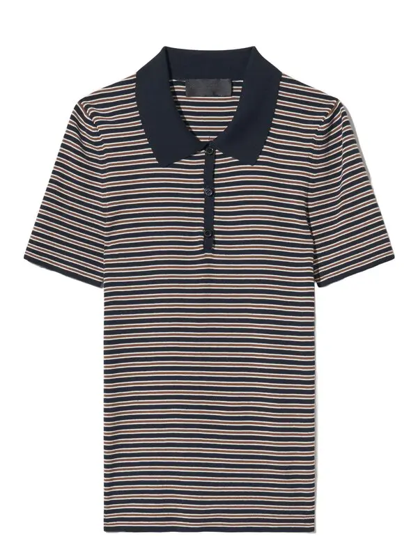 NILI LOTAN Gemmatta Striped Polo - Dark Navy/brown Stripe