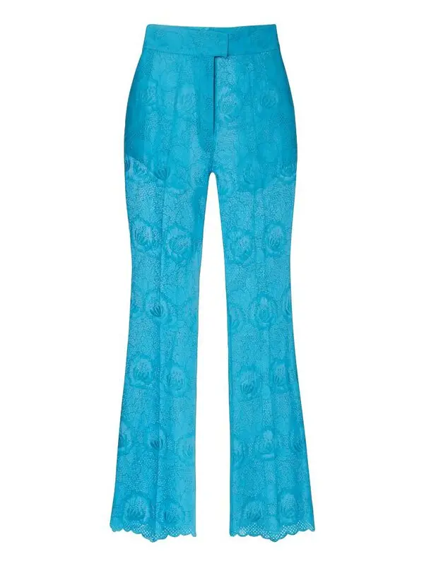 Valentino Garavani Broderie Anglaise Cotton Straight Pants - Blue