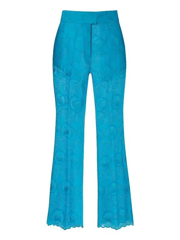 Valentino Garavani Broderie Anglaise Cotton Straight Pants - Blue