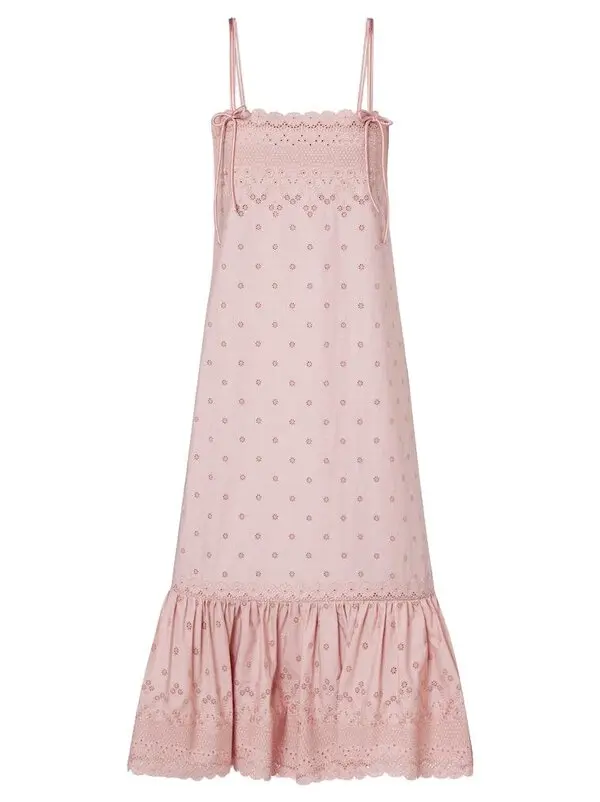 Valentino Garavani Broderie Anglaise Silk-trimmed Cotton Midi Dress - Pink