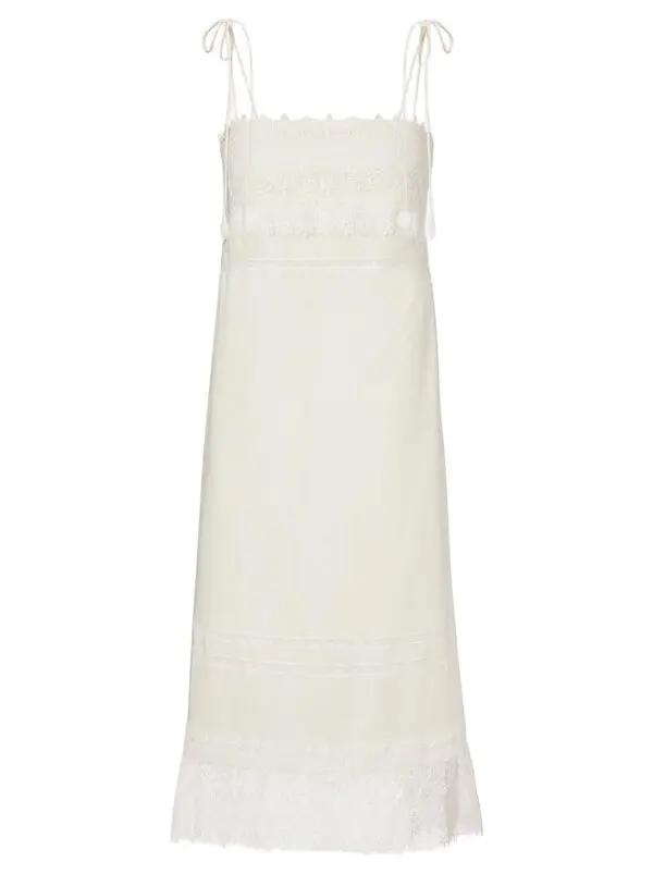 Valentino Garavani Lace-trimmed Linen Midi Dress - White