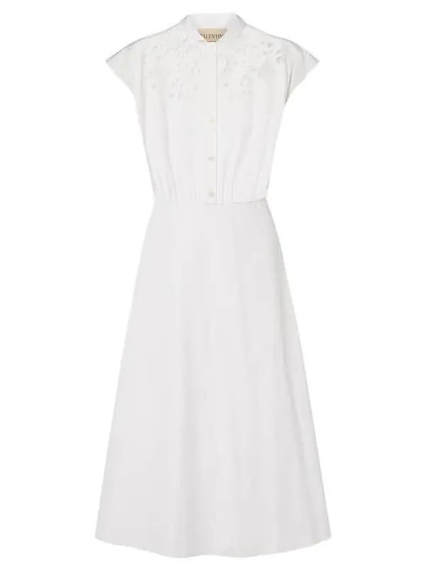 Valentino Garavani Guipure Lace-trimmed Cotton Midi Dress - White