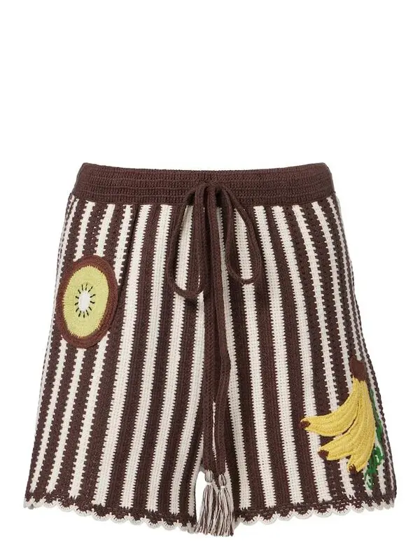 ALEMAIS Alémais Crochet Embroidered Cotton Shorts - Brown