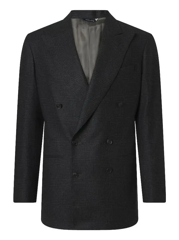 SAMAN AMEL Prince Of Wales Check Wool Flannel Blazer - Blue