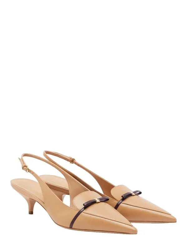 FERRAGAMO Bow-detail Leather Slingback Pumps - Beige