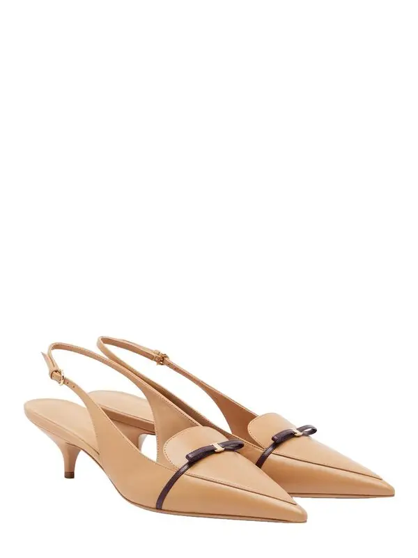FERRAGAMO Bow-detail Leather Slingback Pumps - Beige