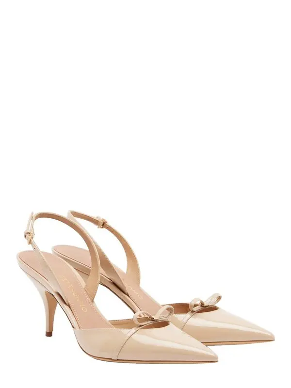 FERRAGAMO Bow-detail Patent Leather Slingback Pumps - Beige