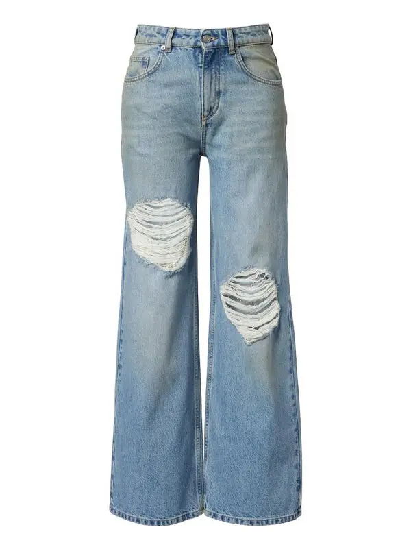 AREA Distressed Embellished Wide-leg Jeans - Blue