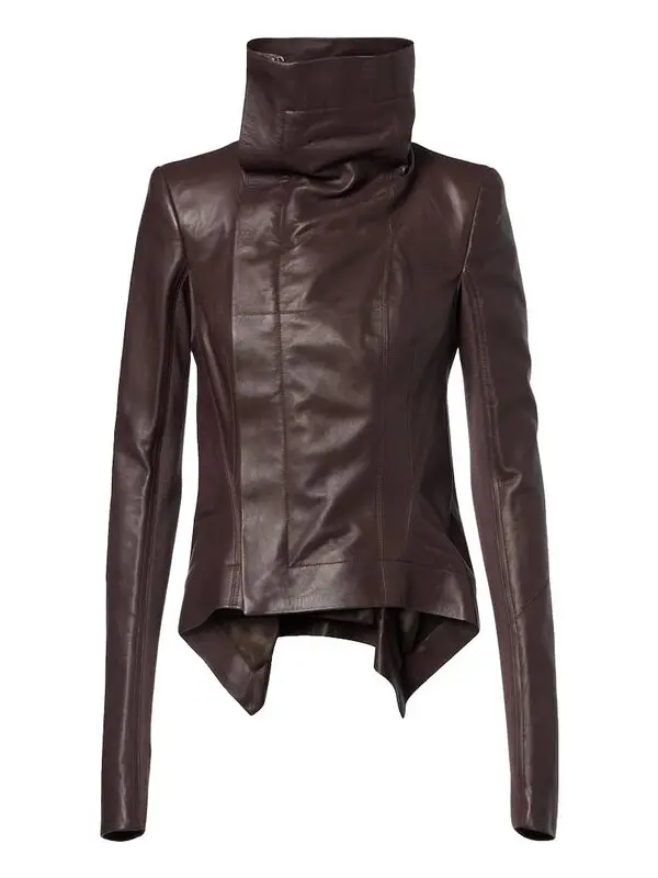 Rick Owens Naska Asymmetric Leather Jacket - Burgundy