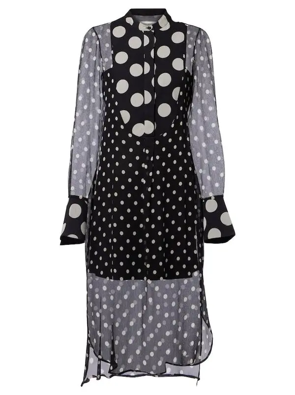 Nina Ricci Polka-dot Semi-sheer Silk Midi Dress - Black