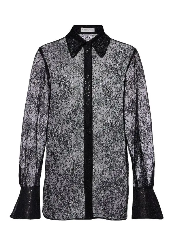Nina Ricci Sequined Lace Shirt - Black