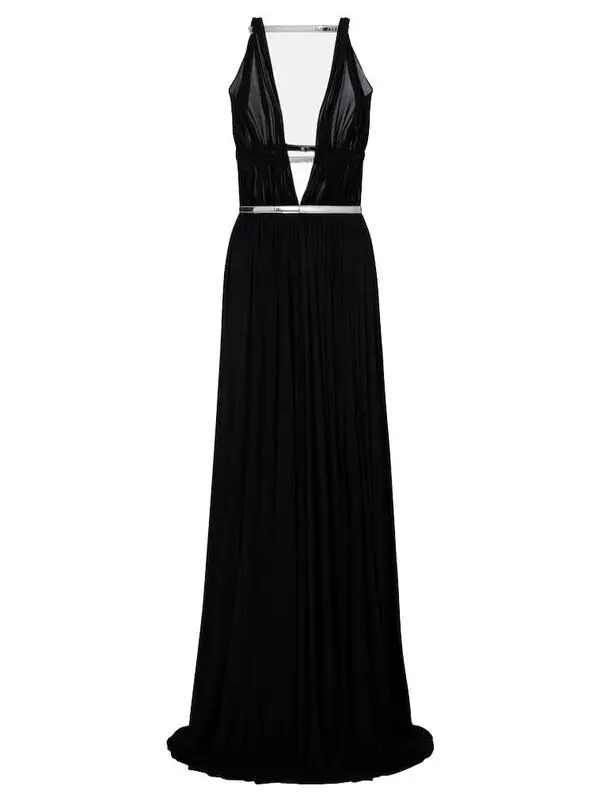 Alaïa Leather-trimmed Draped Gown - Black
