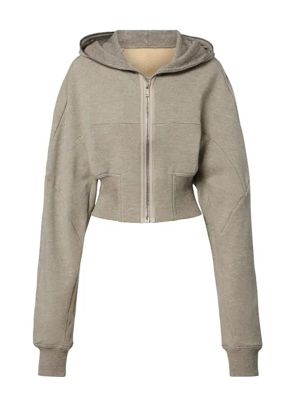 Rick Owens Cropped Cotton-blend Jersey Hoodie - Grey