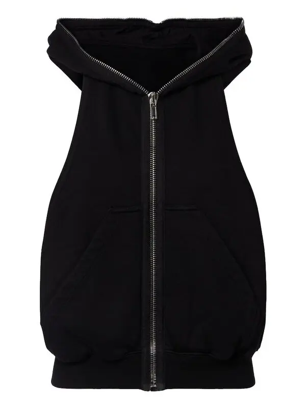 Rick Owens Cotton Jersey Hooded Vest - Black