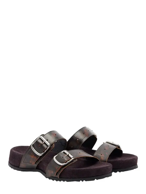 Dries Van Noten Leather And Suede Slides - Brown