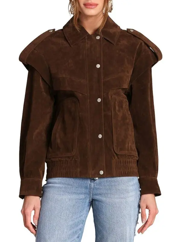 Avec Les Filles Suede Bomber Jacket - Chocolate
